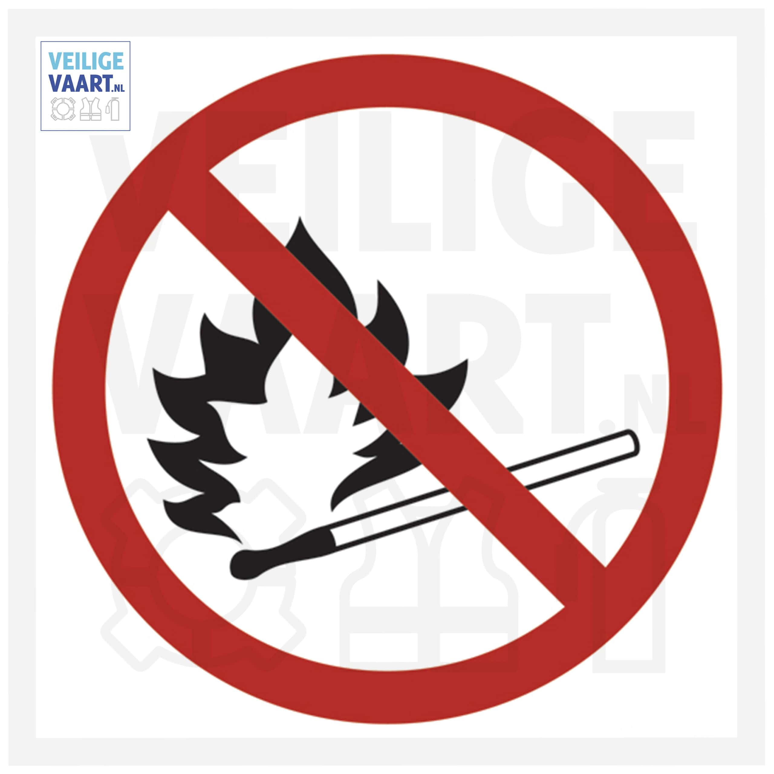 No fire pictogram - 10 X 10 CM - Internationaal erkend - Veilige Vaart